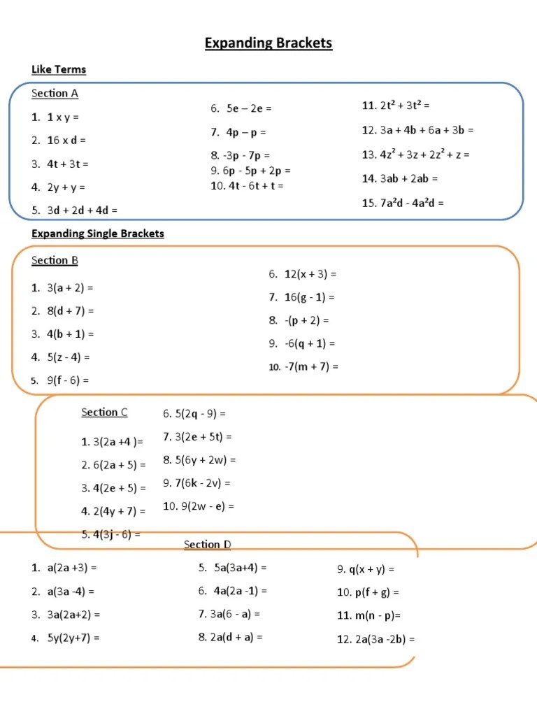 Expanding Brackets Practice Worksheet Pdf