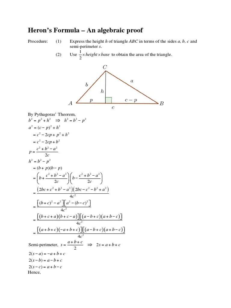 Proof Of Heron S Formula Explained Pdf