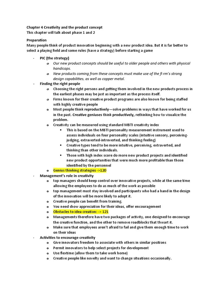 Chapter 4 Creativity And The Product Concept F Pdf Innovation