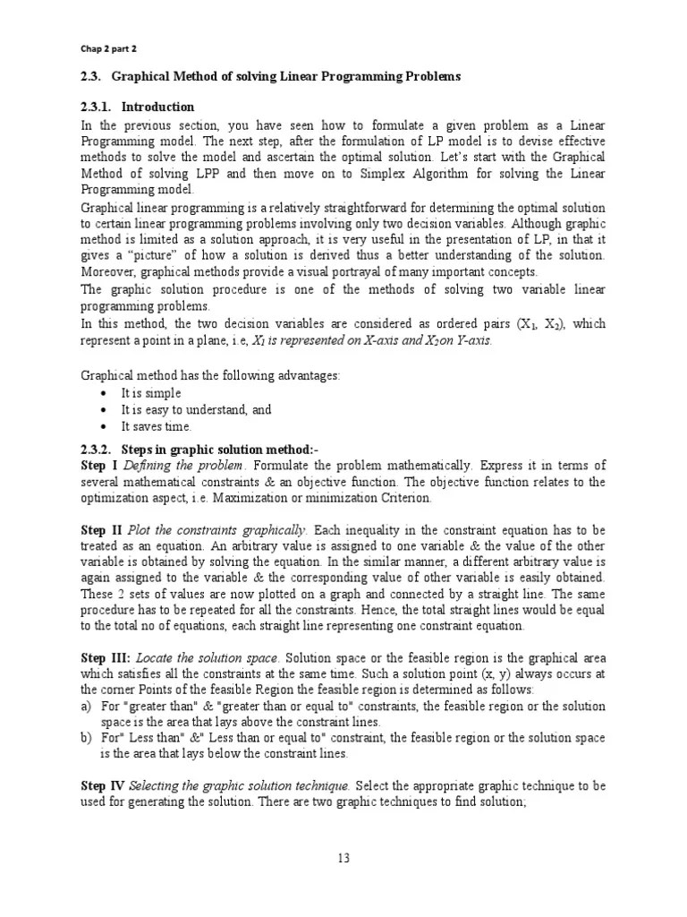 Chapter 2 2 Graphical Method Of Solving Linear Programming Problems