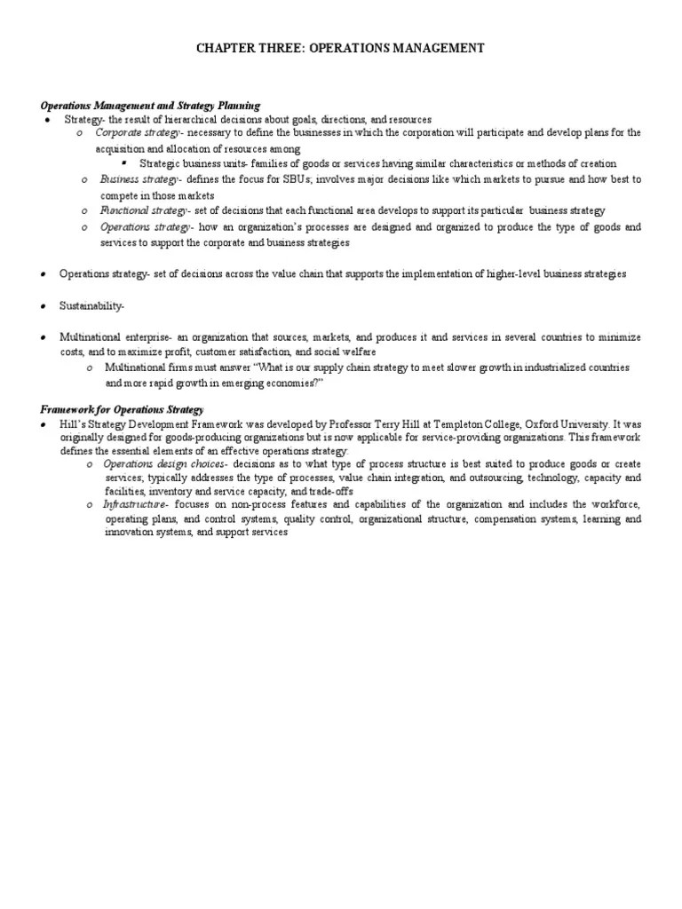 Chapter Three Operations Management Pdf Strategic Management