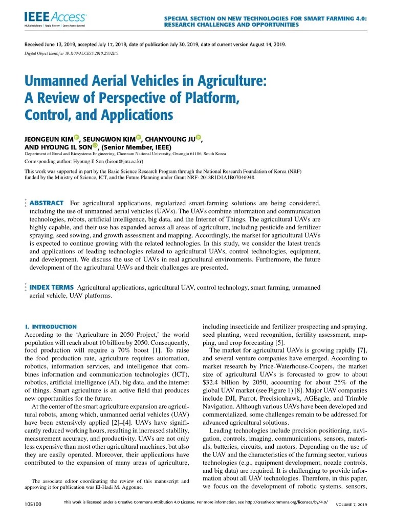 Unmanned Aerial Vehicles In Agriculture A Review Of Perspective Of ...