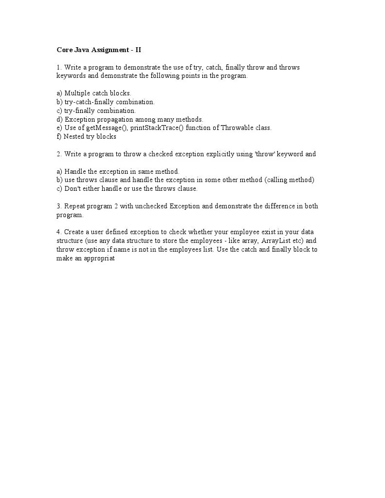 Core Java Exception Handling Assignment Pdf Computers