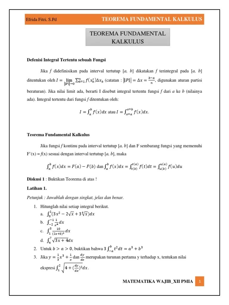 Teorema Fundamental Kalkulus Dan Aplikasinya Pdf