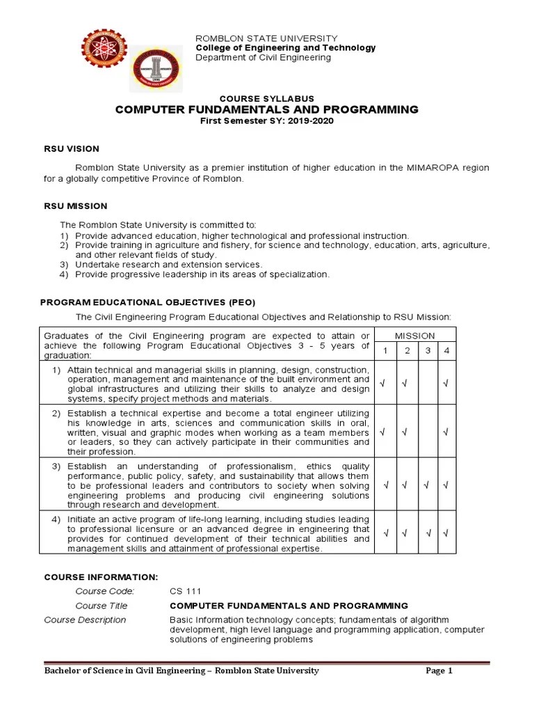 Computer Fundamentals And Programming Syllabus Pdf Test Assessment