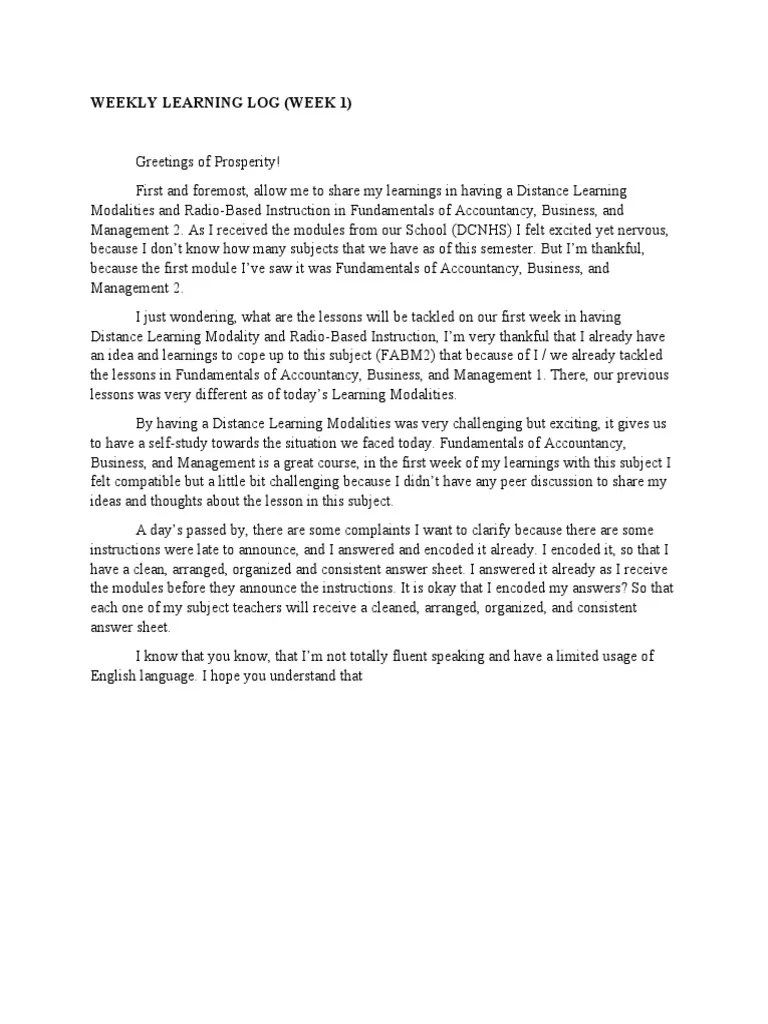 Weekly Learning Log Pdf