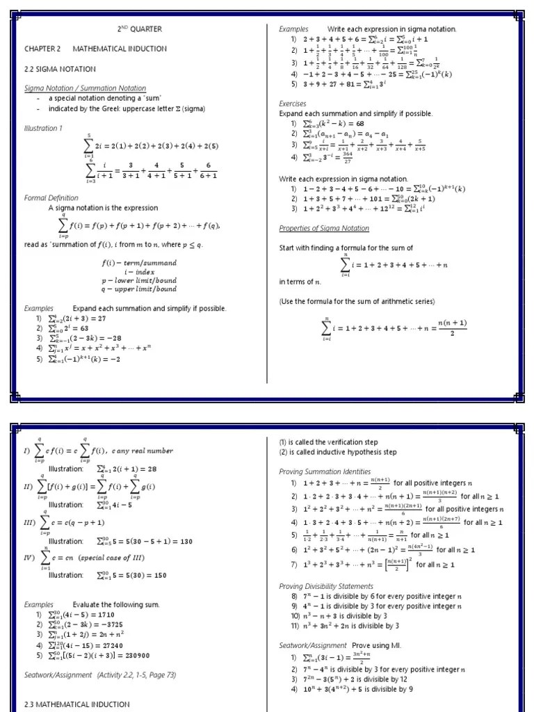 Mathematical Induction And Binomial Theorem Pdf Summation