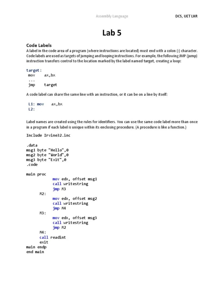 Lab 5 Conditional Statements And Loops Pdf Assembly Language