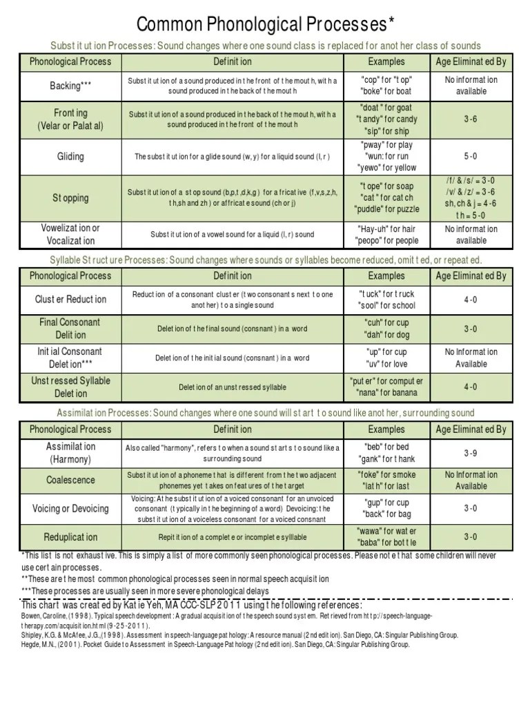Common Phonological Processes Chart Pdf Consonant Languages