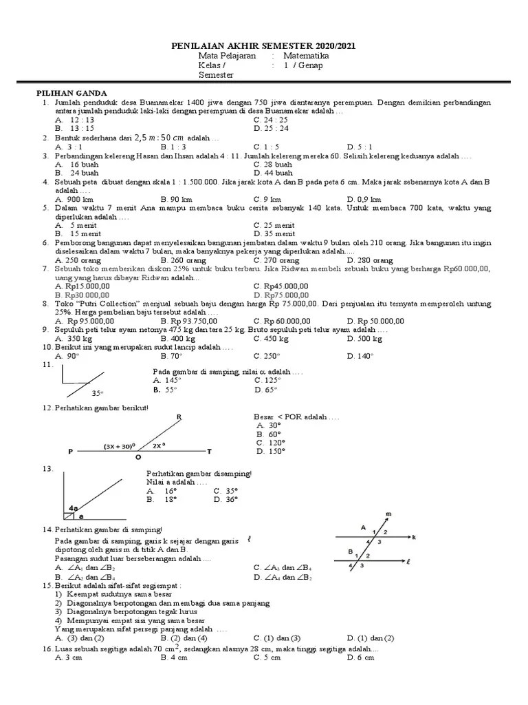 Pas Mtk Kelas 1 Smst Genap Pdf