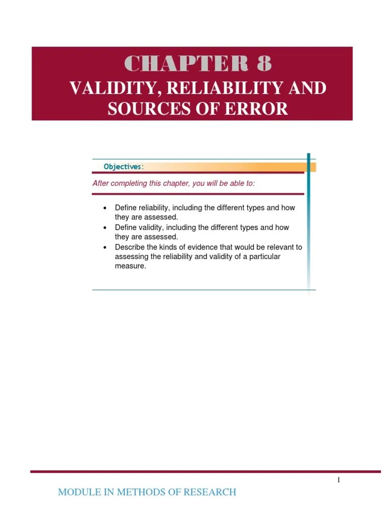 Validity And Reliability In Research Pdf Sampling Error Validity