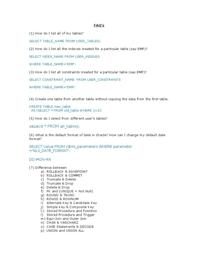 Sql Faq Pdf Databases Oracle Database