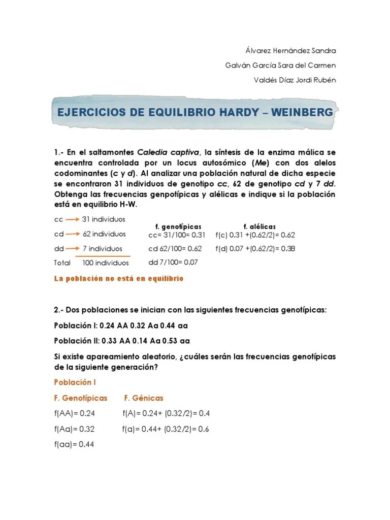 Ejercicios De Equilibrio Hardy Weinberg Pdf Dominancia Genética