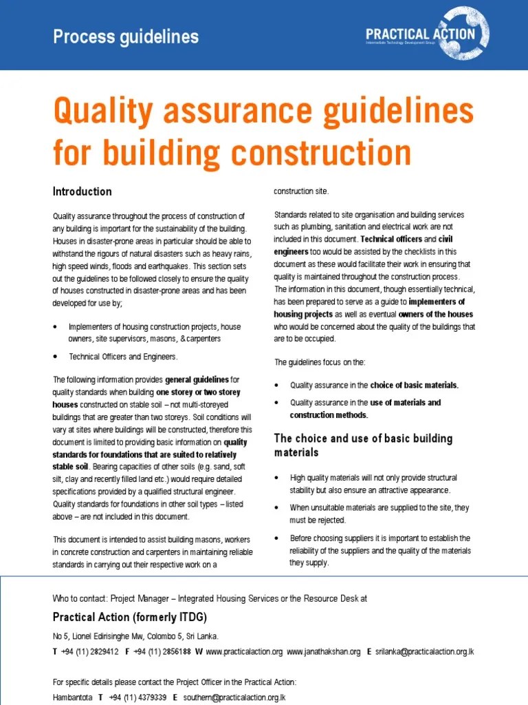 Quality Assurance Guidelines For Building Construction Pdf Concrete