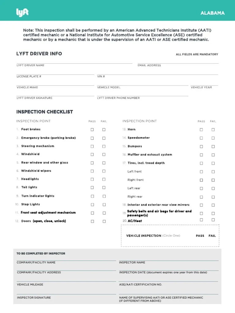 Lyft Vehicle Inspection Form Guide Pdf