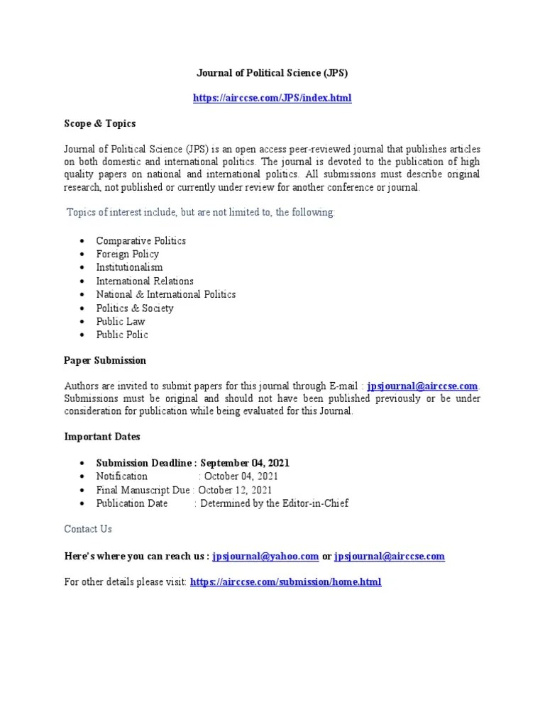 Journal Of Political Science (JPS) | PDF | Social Science | History