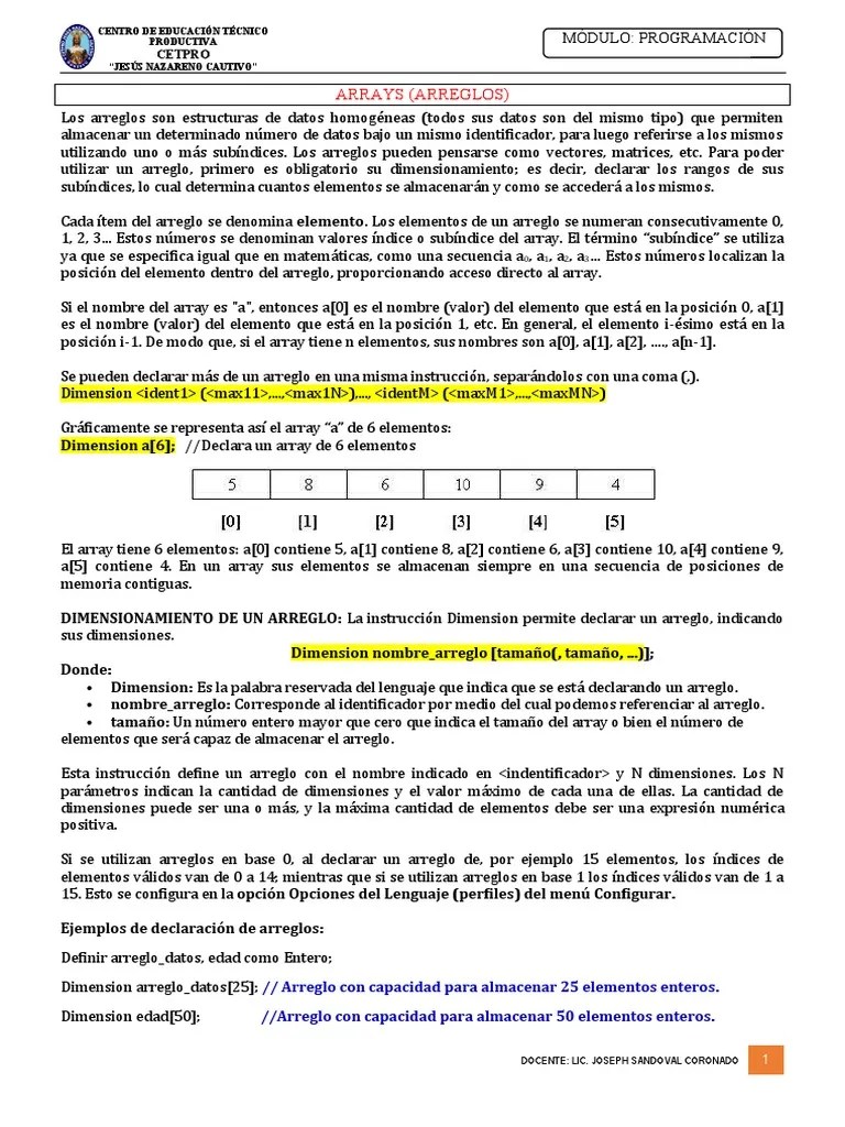 Arrays En Pseint | PDF | Estructura De Datos De Matriz | Ingeniería De ...