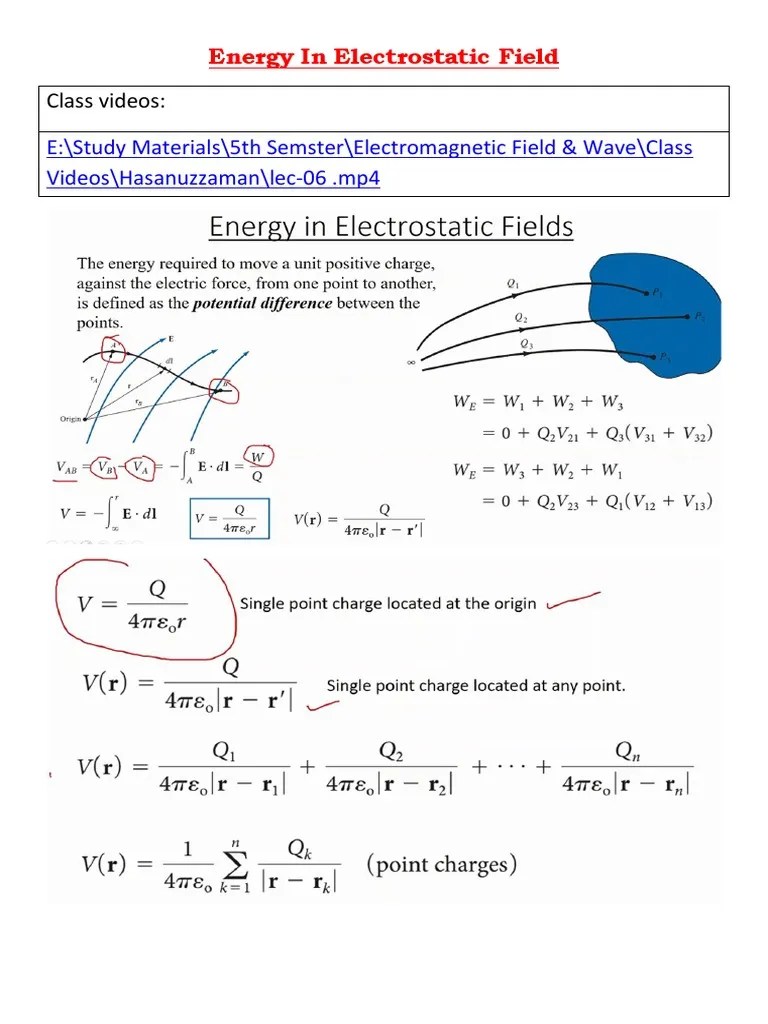 Energy In Electrostatic Fields Pdf