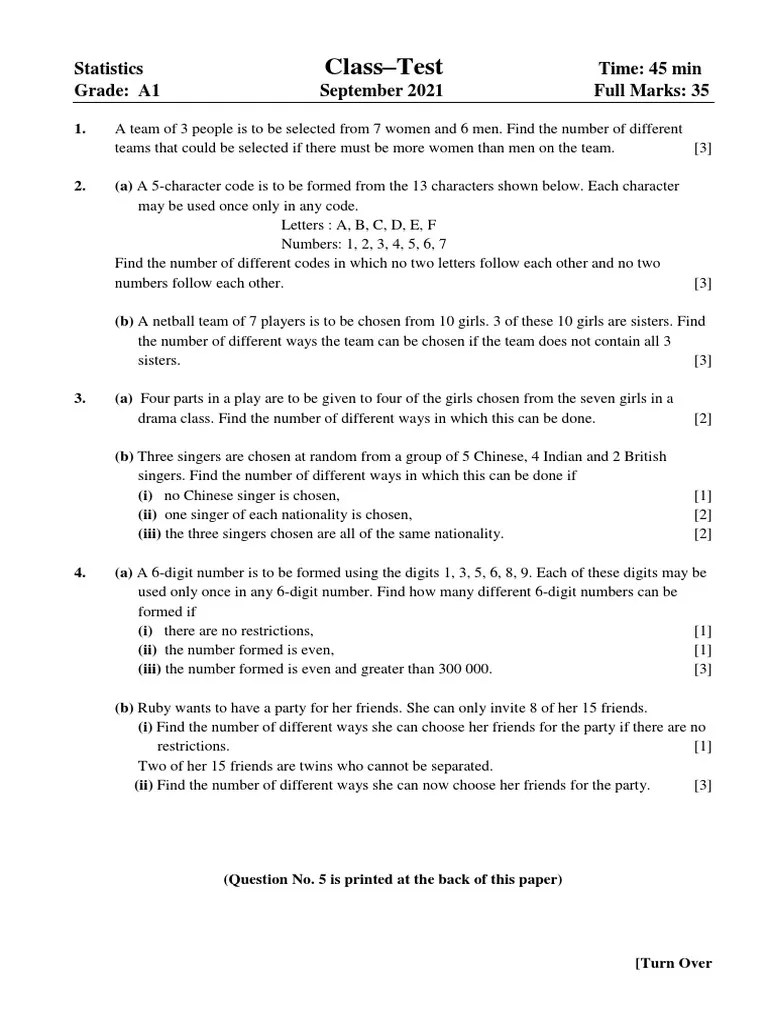 Permutations And Combinations Test Pdf