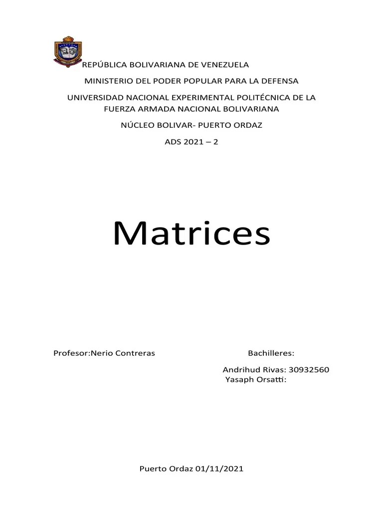 Matrices | PDF | Matriz (Matemáticas) | Objetos Matemáticos