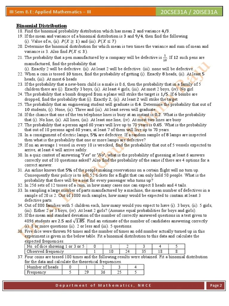 Binomial Distribution Questions | PDF | Probability Distribution ...