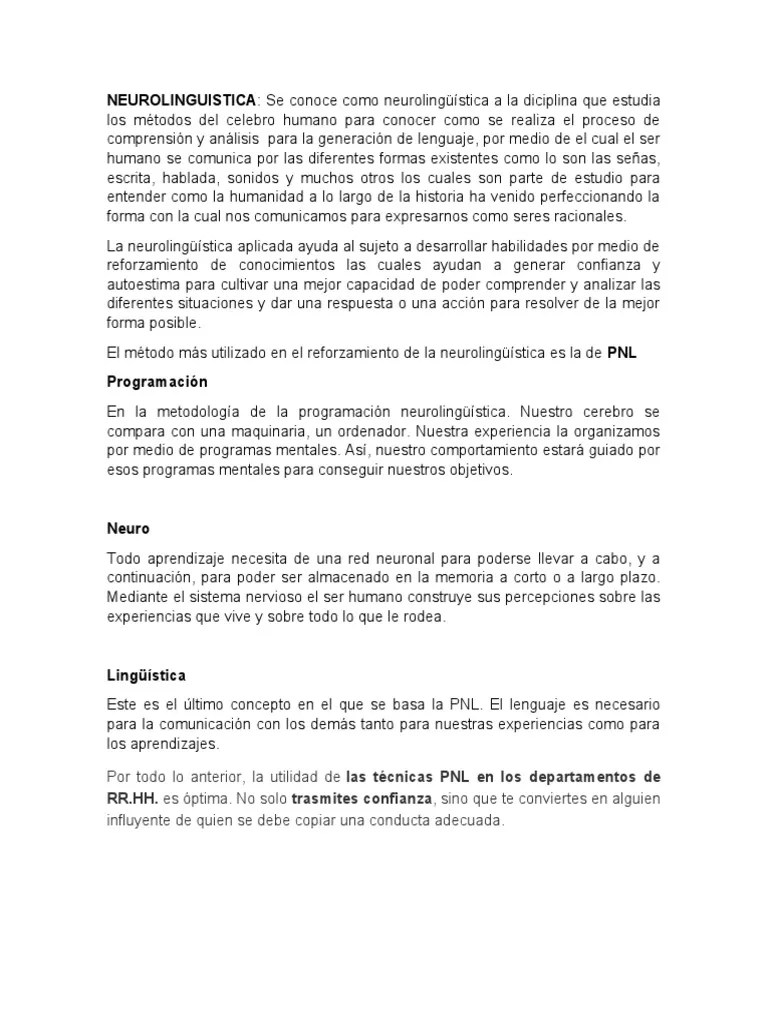 Neuro Linguistic A Pdf Neurolingüística Aprendizaje