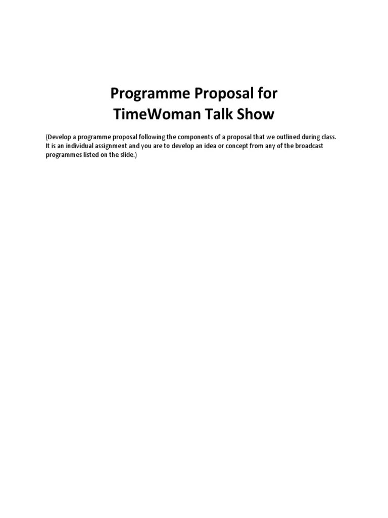 Programme Proposal For Tv Production Pdf
