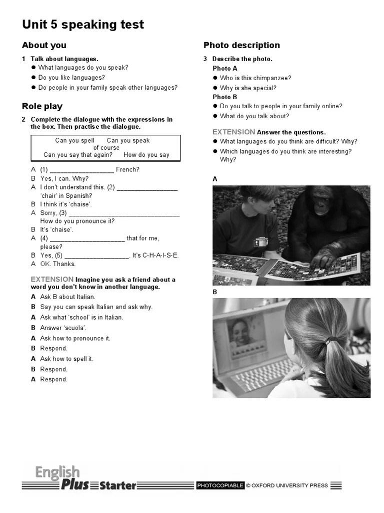 Unit 5 Speaking Test Pdf Career Growth Language Arts Discipline