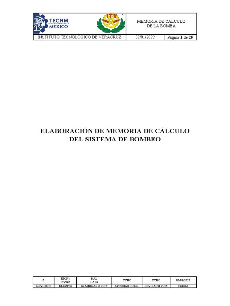 Memoria De Cálculo De Bomba Itver Pdf Destilación Intercambiador