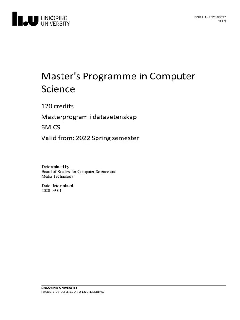 Syllabus Master S Programme In Computer Science Pdf Academic Degree