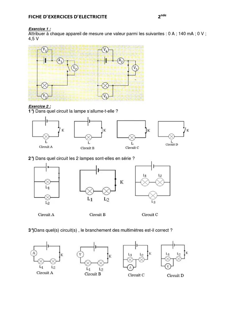 Fiche Exercices Electricite Pdf