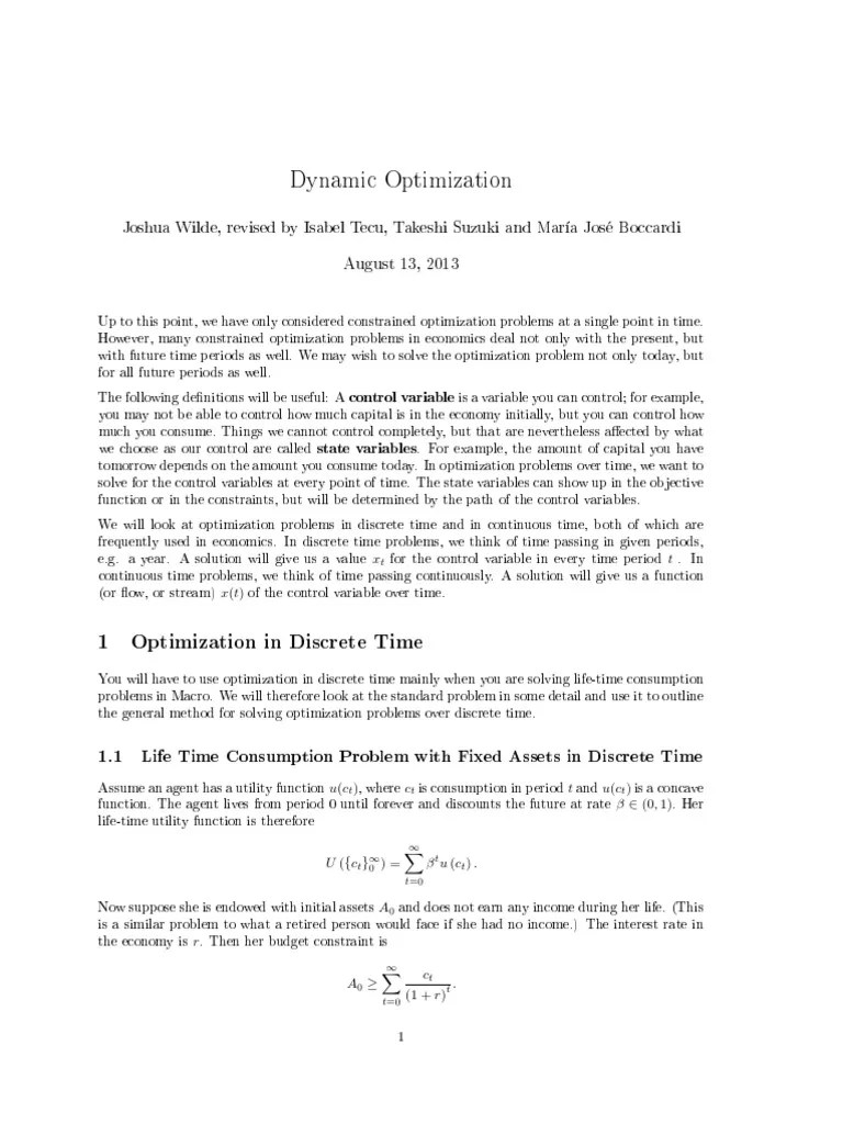 Dynamic Optimization In Discrete And Continuous Time Pdf