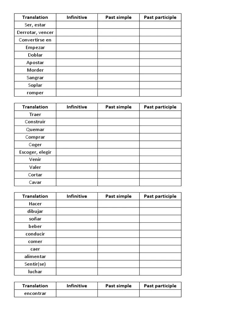 Ejercicios Irregular Verbs Pdf