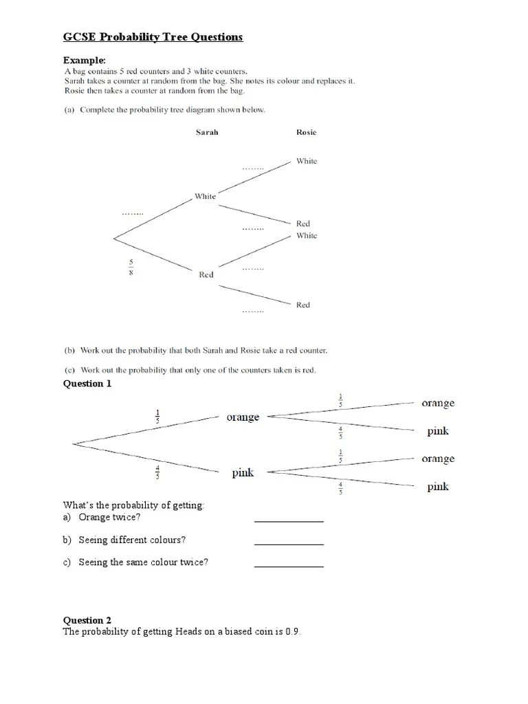 Gcse Probability Tree Questions Example Pdf Probability Mathematics