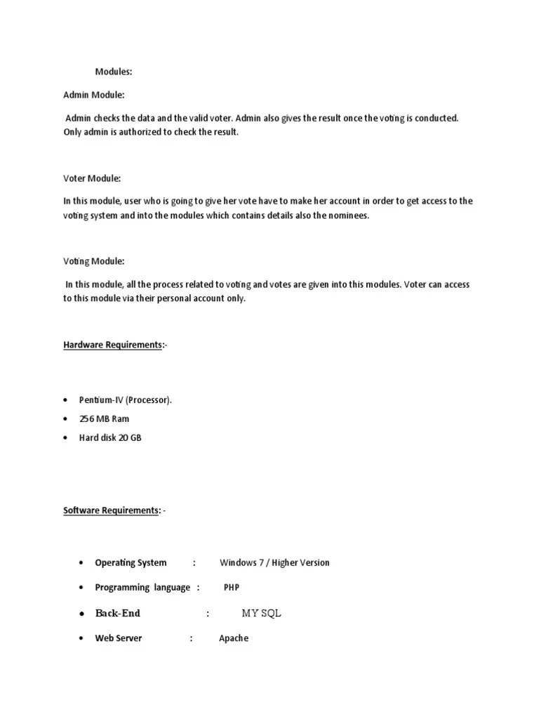 Voting System Modules Overview Pdf Business