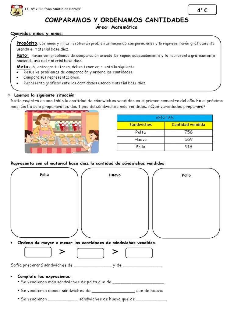 Comparamos Y Ordenamos Cantidades Pdf