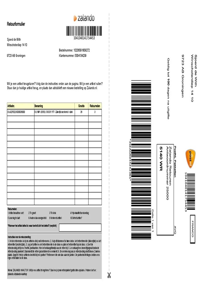 Zalando Retourformulier Pdf