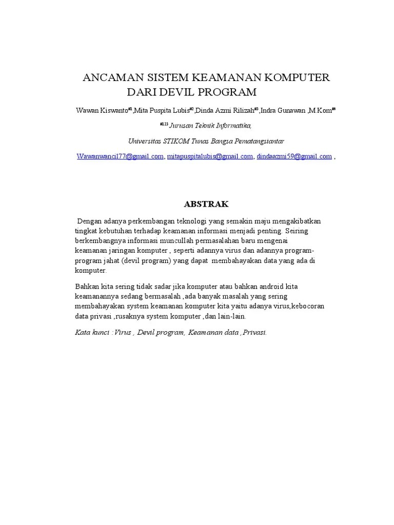 Ancaman Devil Program Pada Keamanan Komputer Pdf