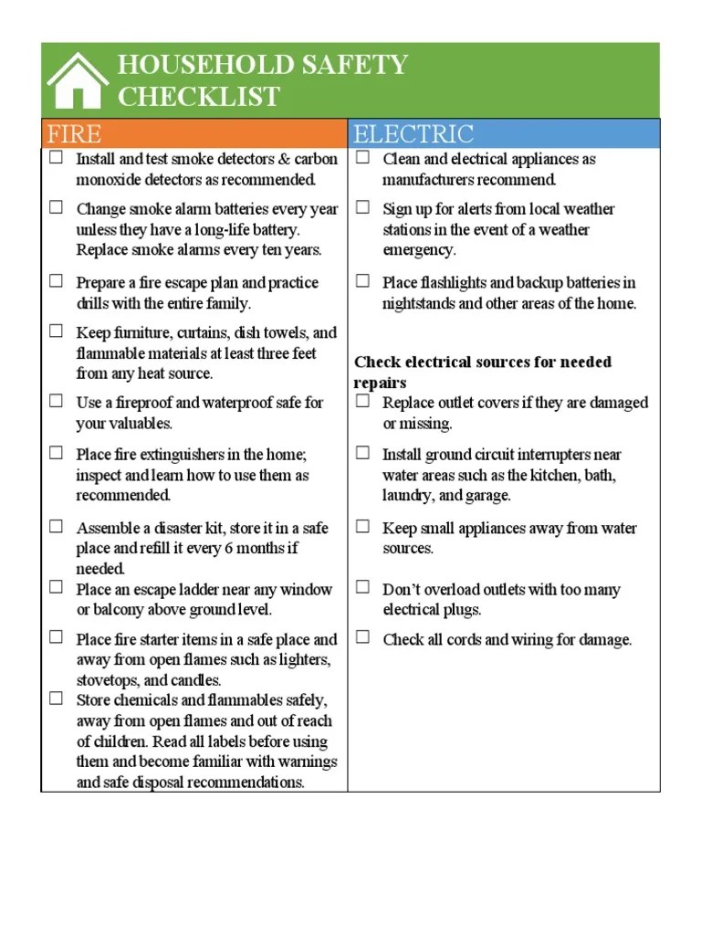 Household Safety Checklist Pdf Basement Fires