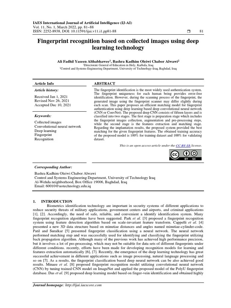 Deep Learning For Fingerprint Id Pdf Fingerprint Applied Mathematics