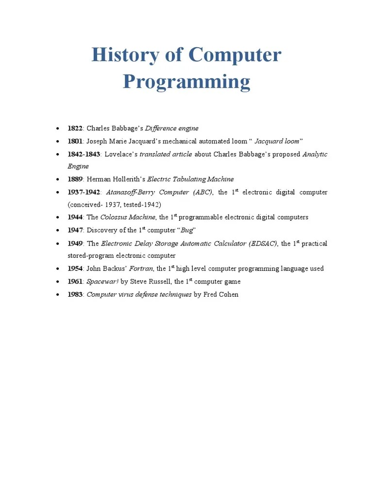 Evolution Of Computer Programming Pdf