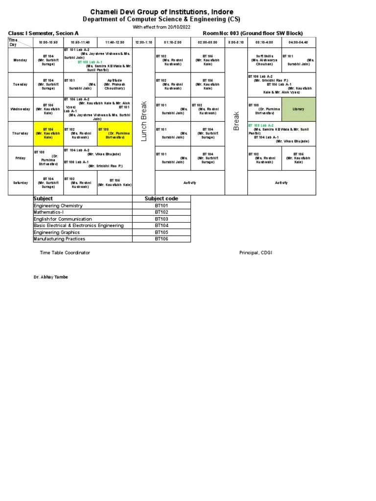 Time Table I Semester 2022 23 Student Copy 1666160188 Pdf