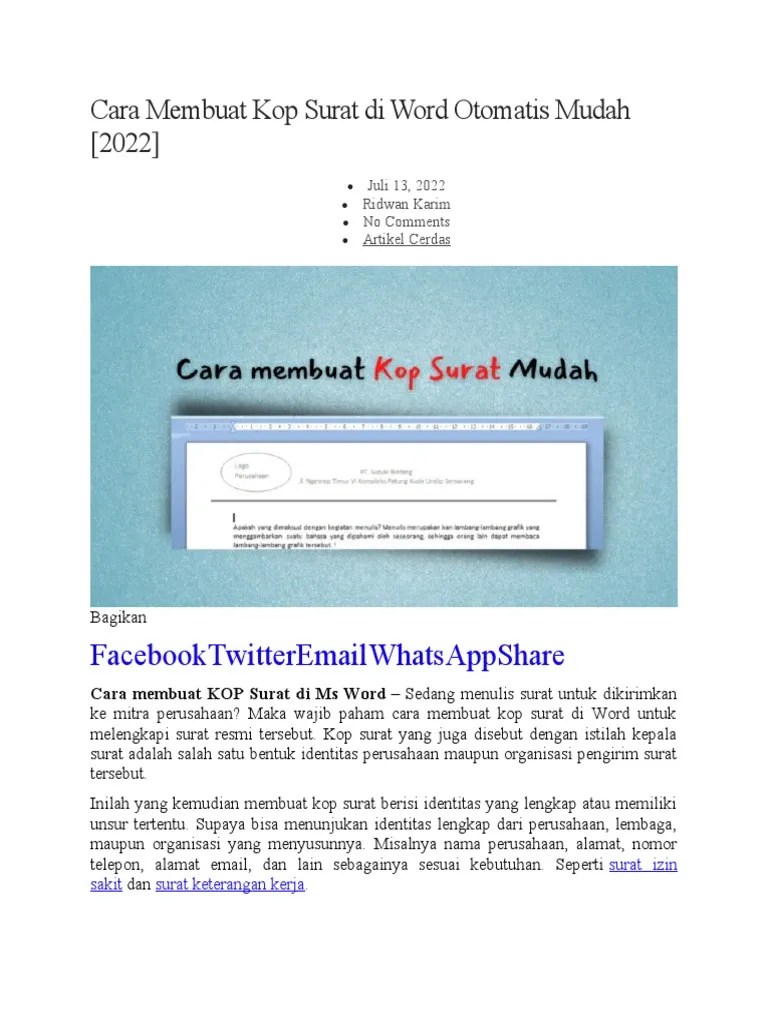 Cara Membuat Kop Surat Di Word Otomatis Mudah | PDF