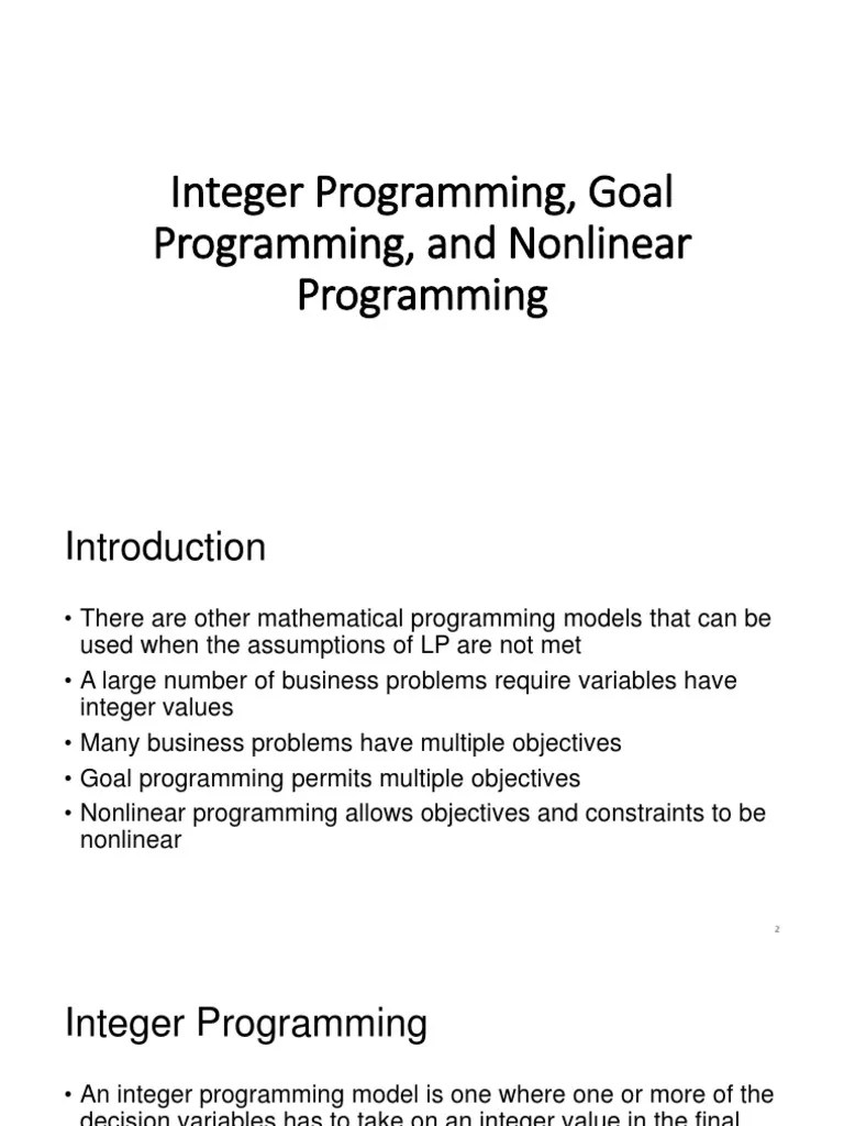 Integer Programming Goal Programming And Nonlinear Pdf Linear