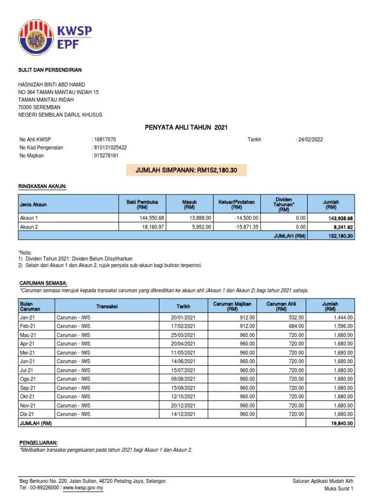 Epf Statement 2021 Pdf