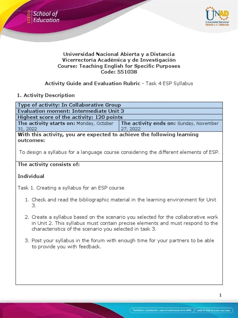 Task 4 Esp Syllabus Pdf Test Assessment Syllabus
