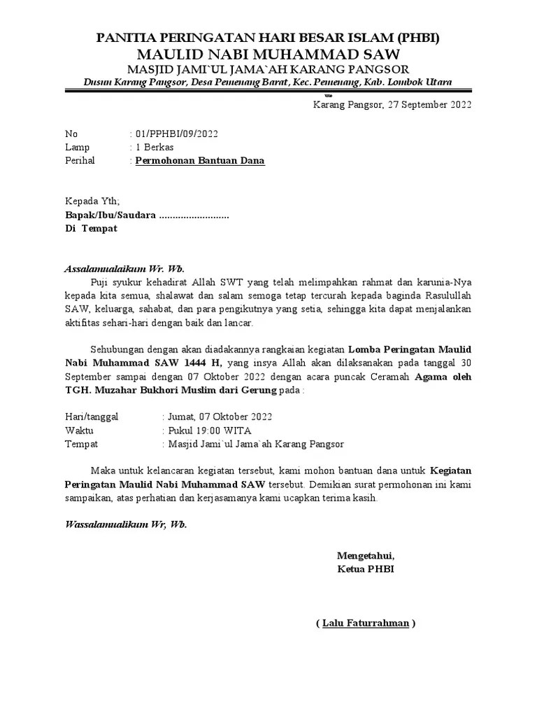 Surat Permohonan Bantuan Dana | PDF