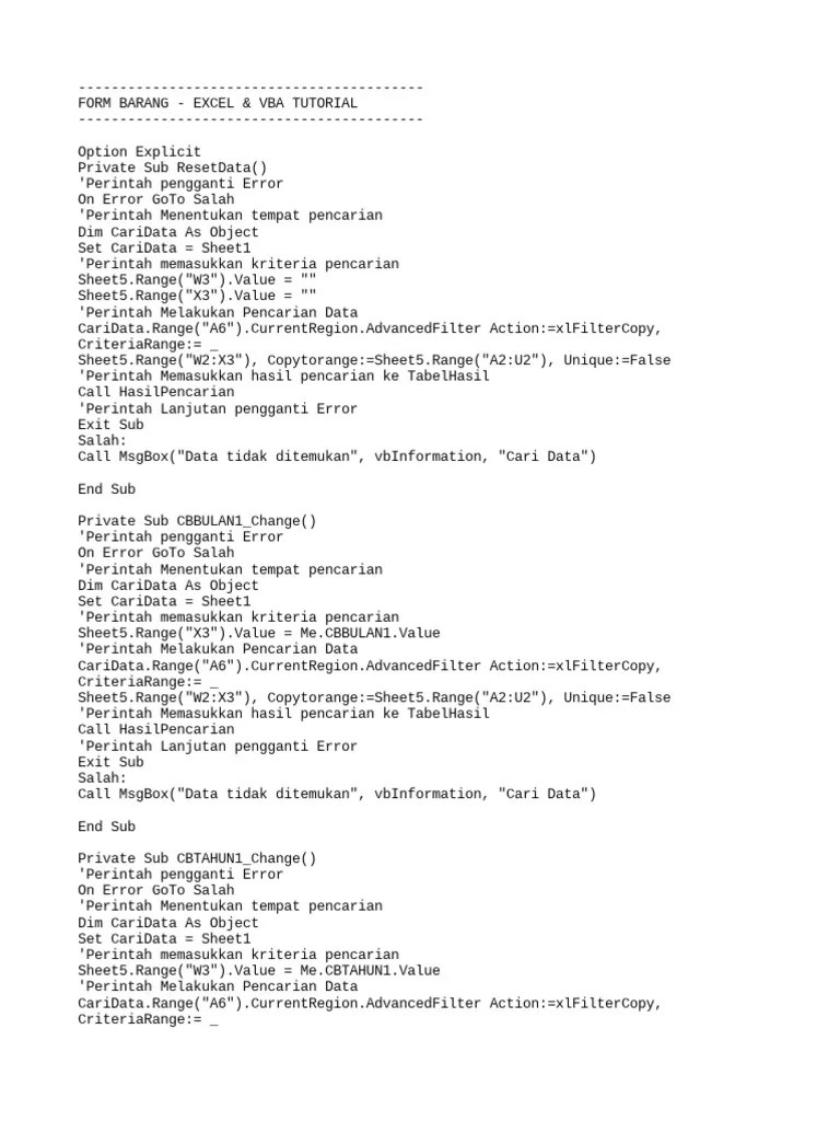 Tutorial Coding Excel Untuk Barang Pdf