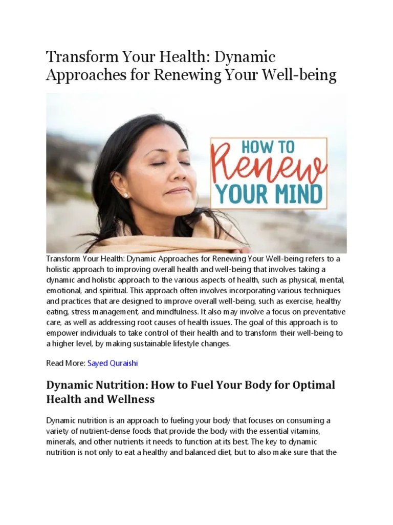 Transform Your Health Dynamic Approaches For Renewing Your Well Being