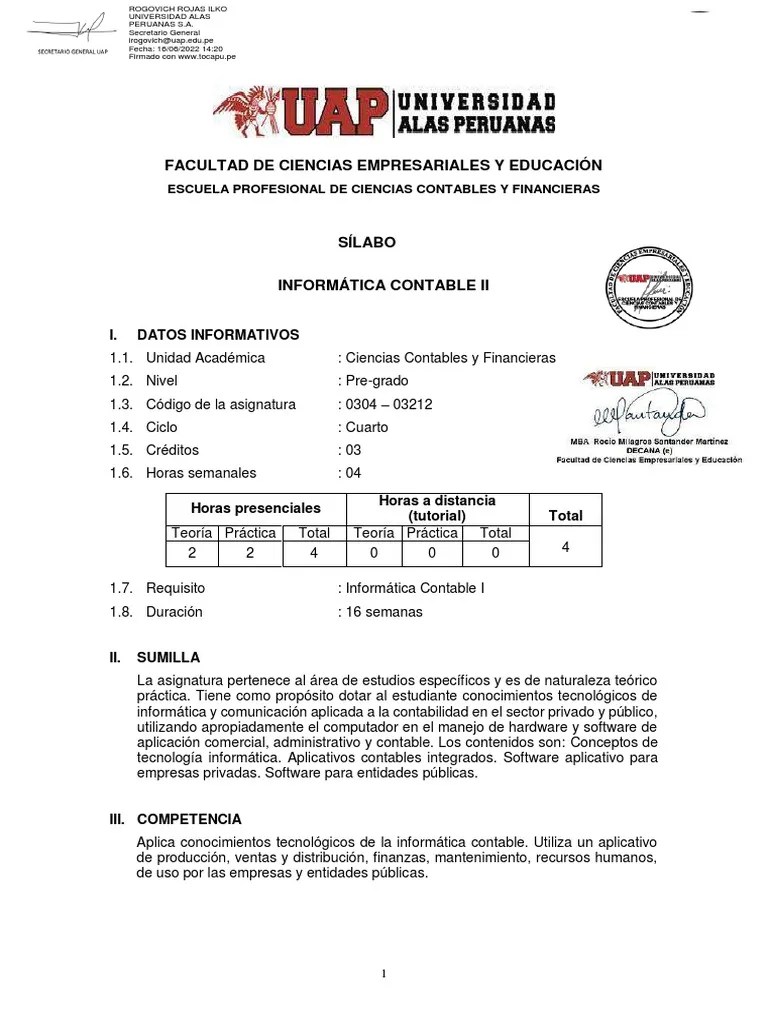 Sílabus De Informática Contable Ii Pdf Contabilidad Informática